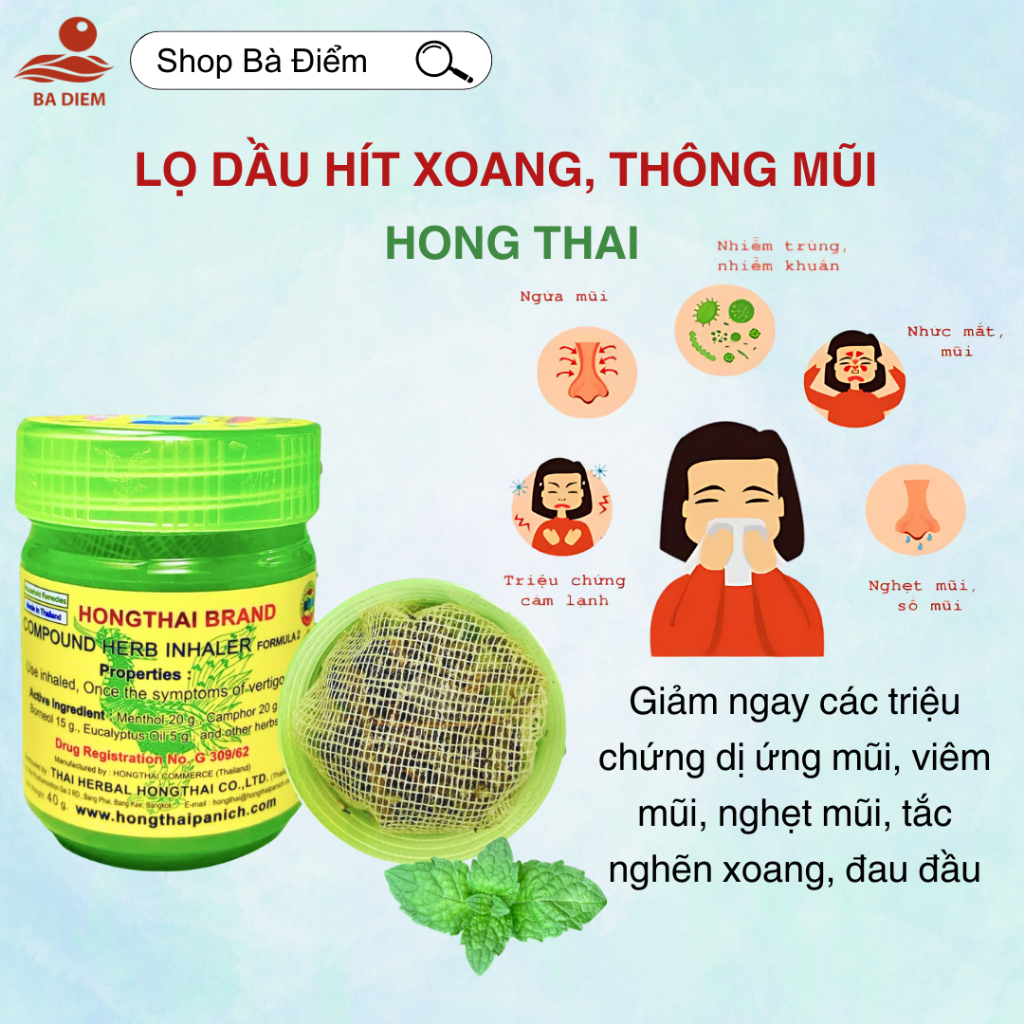 Lọ Hít Xoang Thông Mũi - Hũ Hít Xanh Herbal Inhalant HONG THAI / HONG ...
