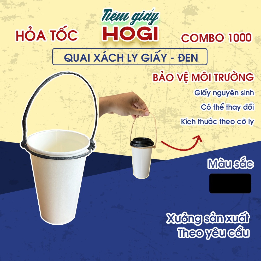 1000 quai xách ly giấy đen HOGI, quai ly giấy take away, chắc chắn, có ...