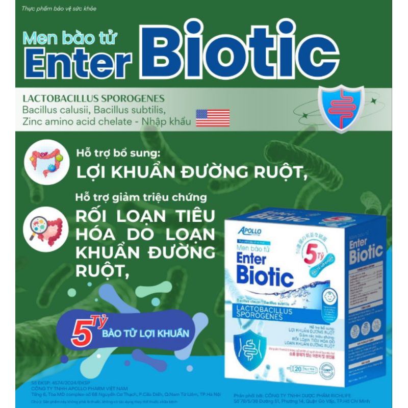 Men Vi Sinh Bào Tử Enter Biotic 5 Tỷ Bào Tử Lợi Khuẩn Hộp 20 Ống ...
