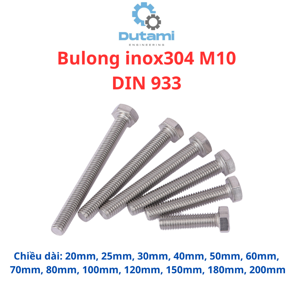 (INOX304) Bulong lục giác ngoài inox 304 M10 dài từ 20mm - 200mm. Giá 1 ...