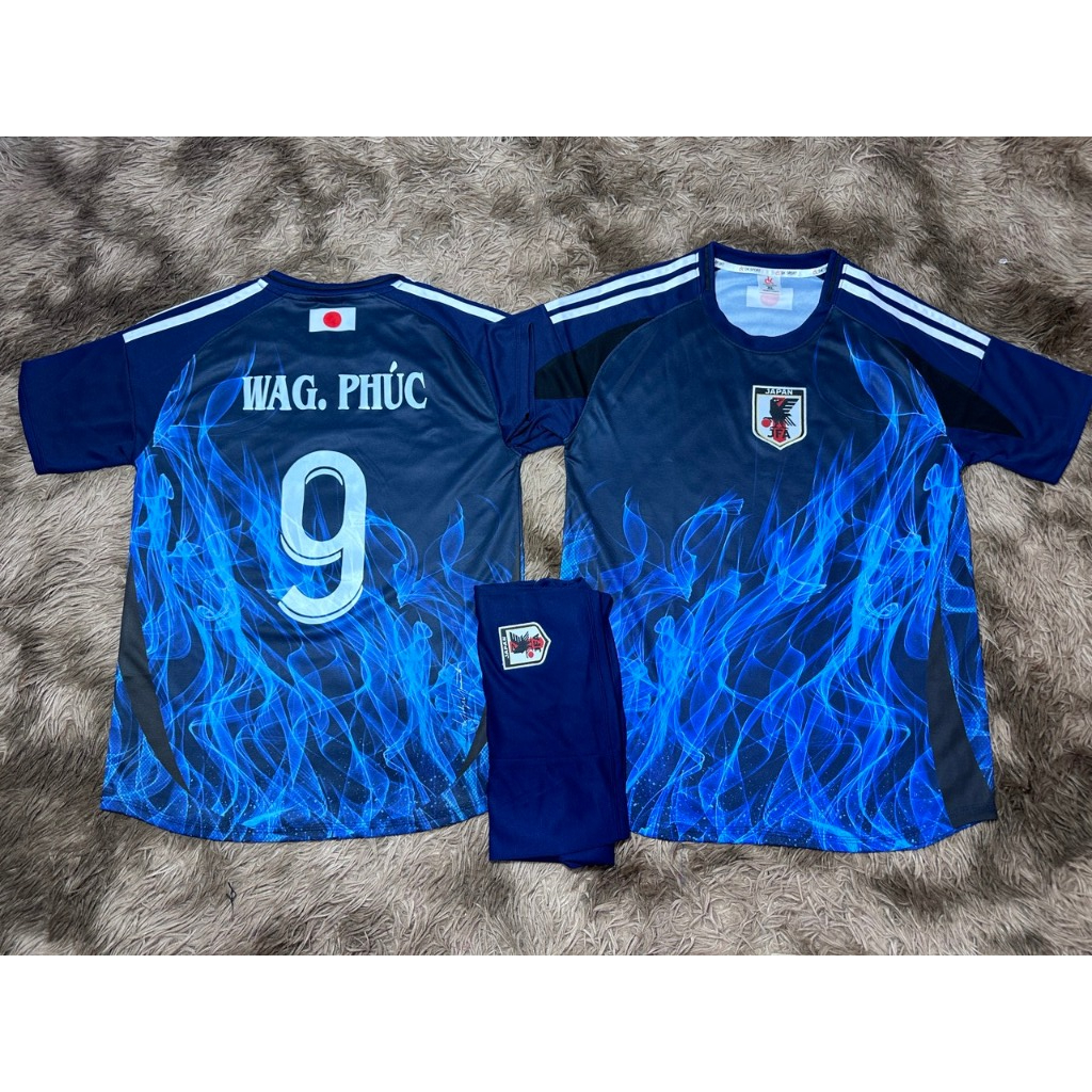 Bộ quần áo bóng đá Nhật Bản xanh khói, Vải mè kim cao cấp. Logo thêu ...