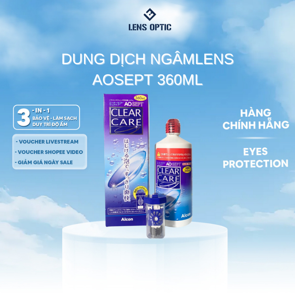 Dung dịch ngâm, khử trùng và diệt khuẩn cho lens Aosept Clear Care 360ml, nước ngâm lens ...