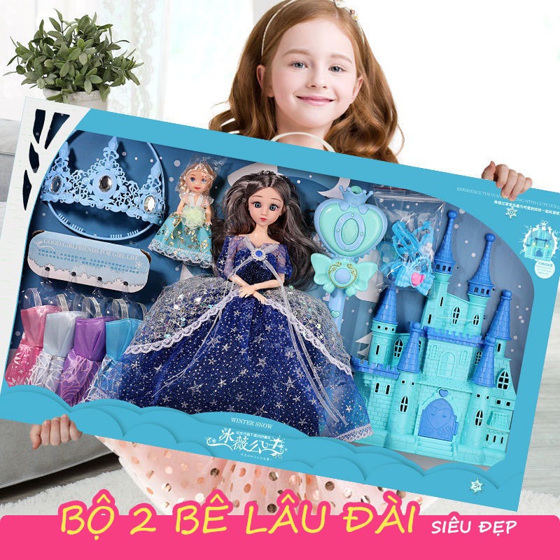 Bộ 2 búp bê elsa kèm lâu đài công chúa, hộp quà tặng cho bé,đồ chơi bé ...