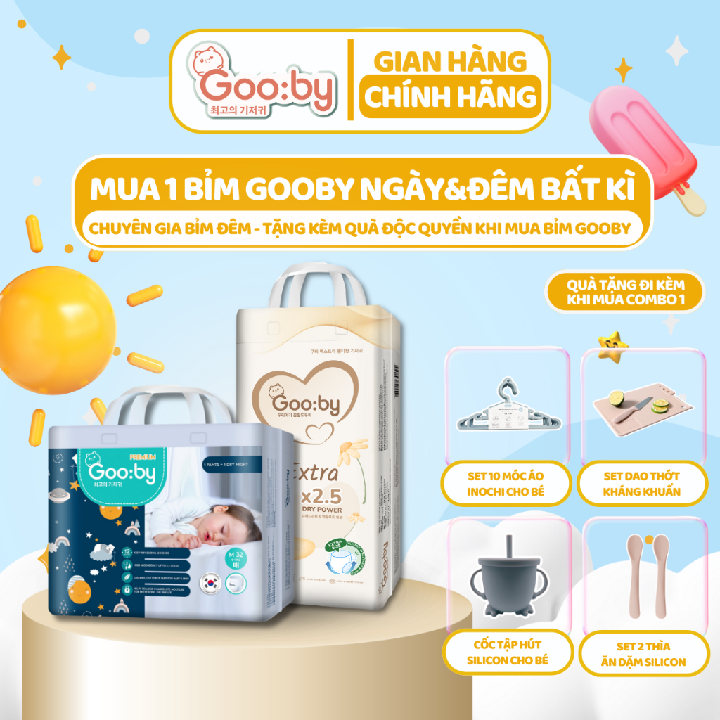 [Kèm quà] Tã/Bỉm dán và quần Gooby (ngày và đêm) siêu mỏng, siêu nhẹ, đủ size cho bé từ NB/S/M/L ...