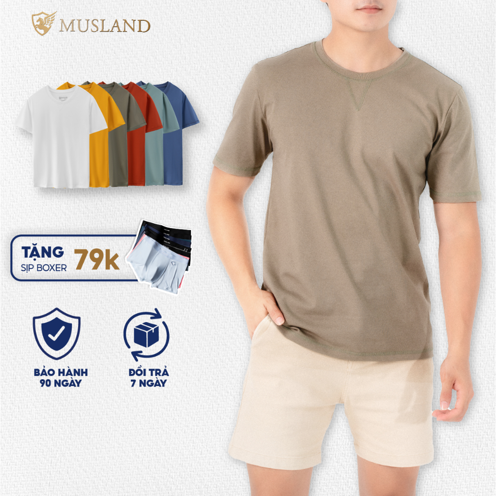 Áo Thun Nam MUSLAND Form SlimFit Trơn Basic Thấm Hút Tốt AP22001 ...