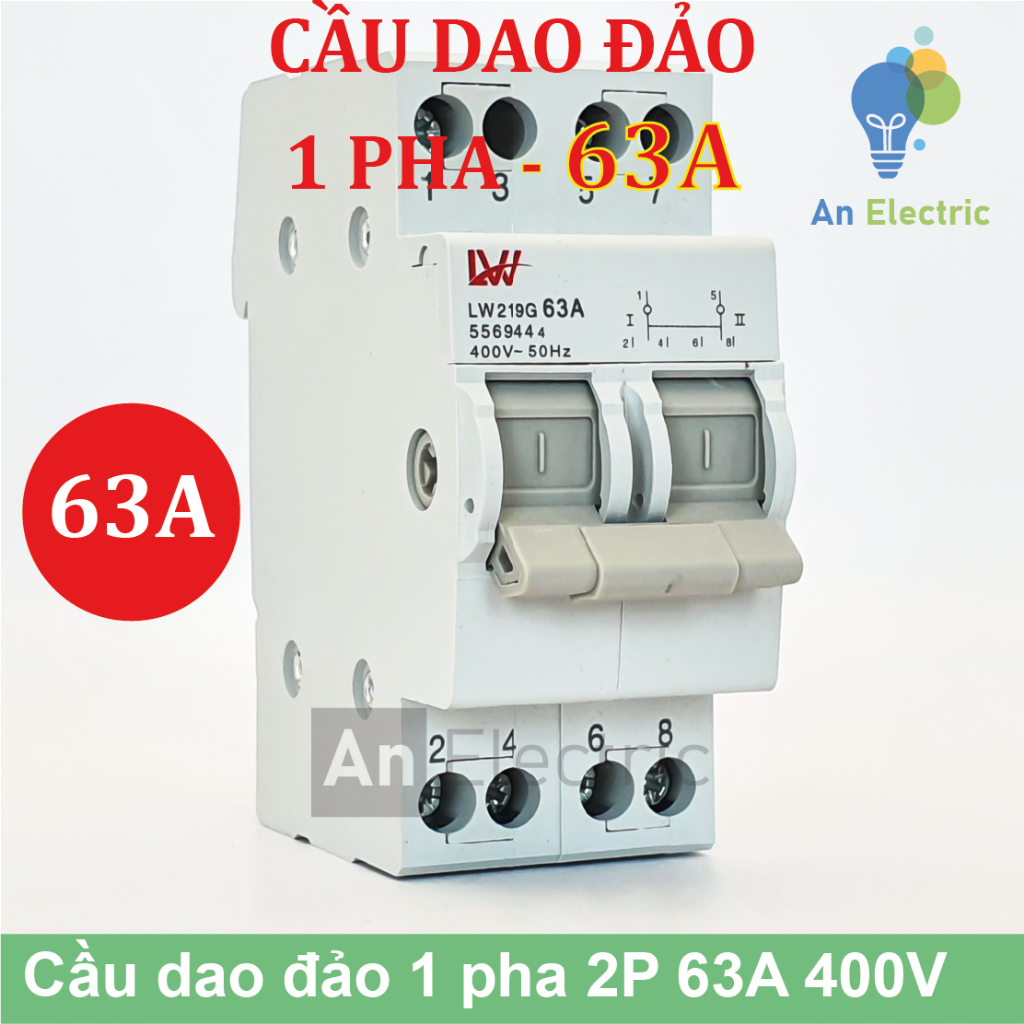Cầu dao đảo 1 pha 2P 63A 400V LW219G – Chuyển mạch an toàn, linh hoạt, bảo vệ thiết bị tối ưu ...