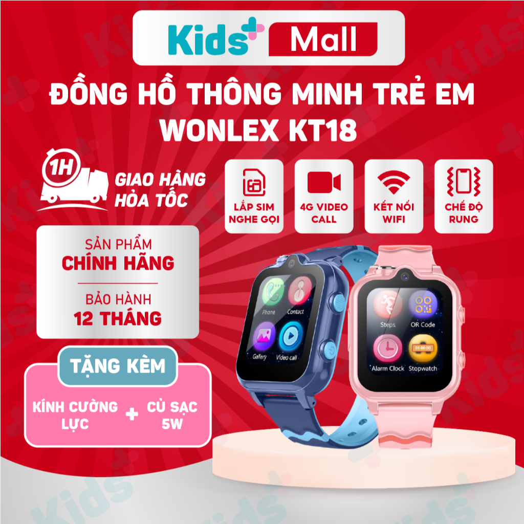 Đồng hồ thông minh trẻ em KidsPlus Wonlex KT18 lắp sim nghe gọi hai chiều, nghe gọi video, định ...