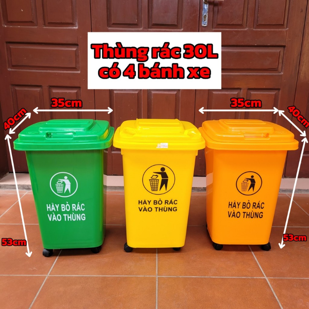 Thùng đựng rác nhựa, sọt rác nhựa 30 lít - Xanh, Vàng, Cam, thùng rác ...