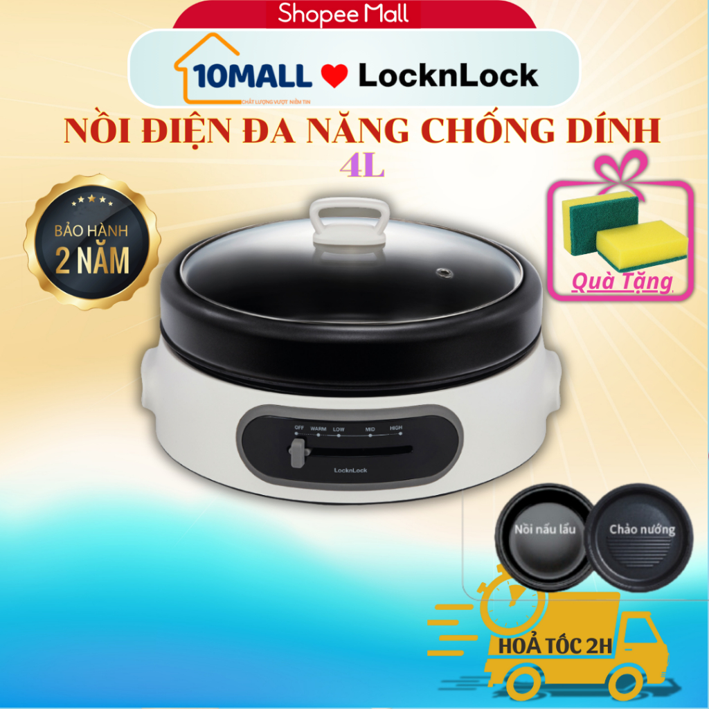Nồi điện đa năng chống dính LocknLock Multi Cooker 4L 26cm EJP544WHT ...
