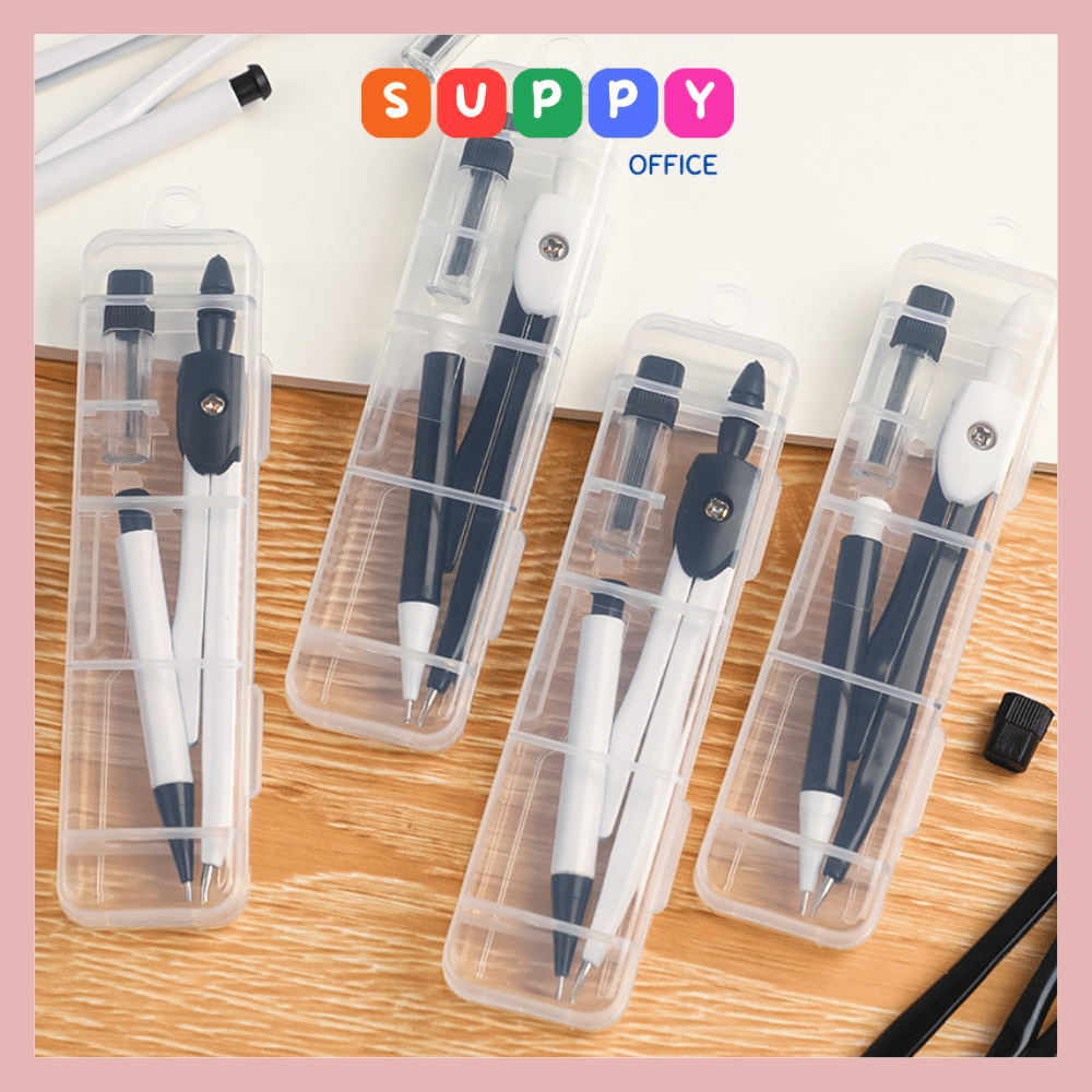 Compa học sinh cute vẽ kỹ thuật, bộ compa TẶNG KÈM ngòi chì Suppy ...