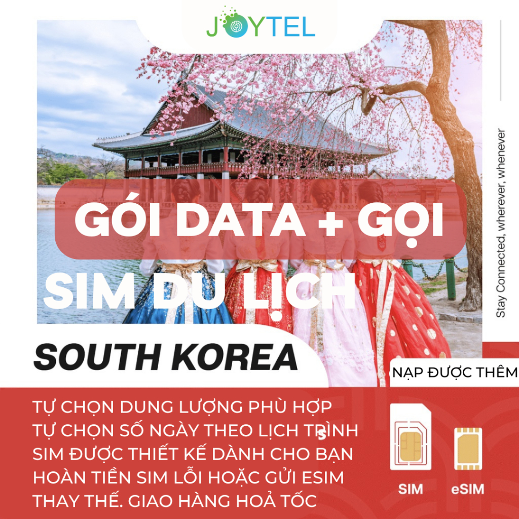 [GIẢM 20% CHO SIM THỨ 2] Sim du lịch Hàn Quốc tốc độ cao Chính hãng Joytel - Gói không giới hạn ...