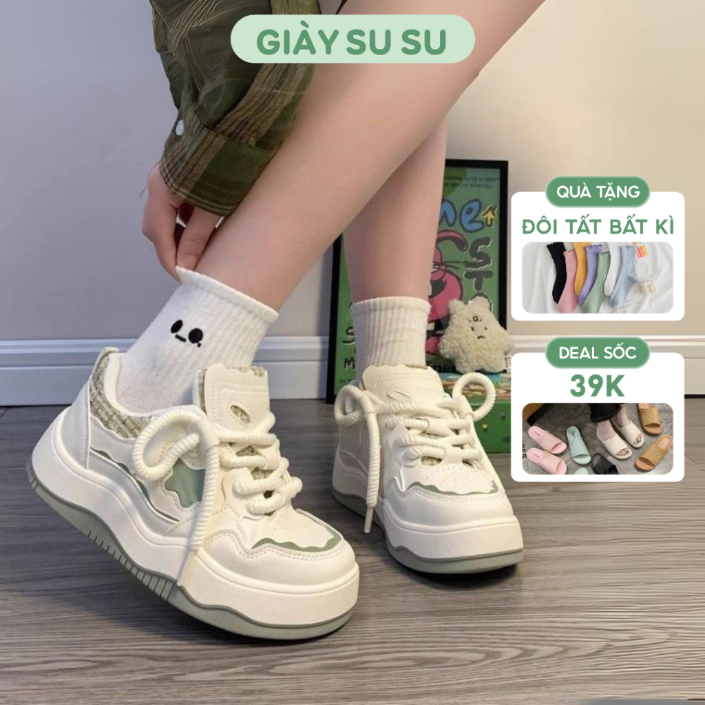 Giày nữ đẹp phối màu xinh Giày sneaker nữ độn đế màu trắng phong cách ...