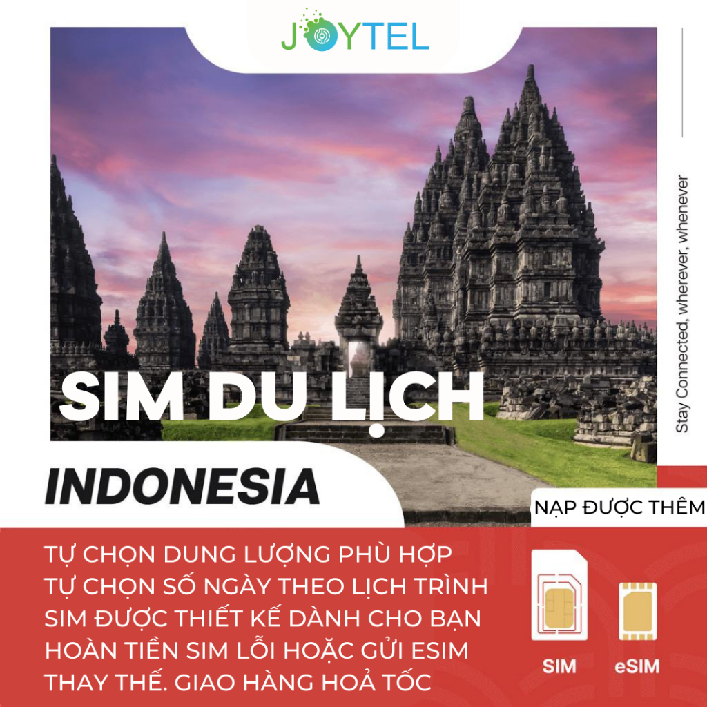 [MUA TỪ 2 GIẢM 10%] Sim du lịch Indonesia tốc độ cao Chính hãng Joytel thiết kế theo hành trình ...