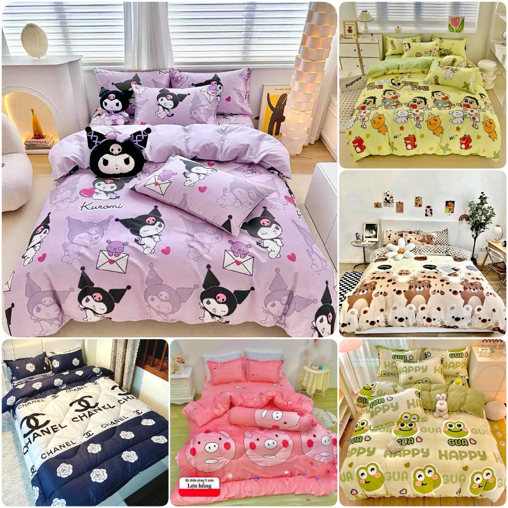 Bộ Chăn Phao 5 Món Cotton Chăn Sẵn Ruột Bông Pollyester Trắng tinh ...
