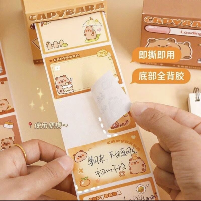 NHÃN vở /giấy note cuộn Capybara(cuộn 48 tem nhãn dán/note kéo hộp ...