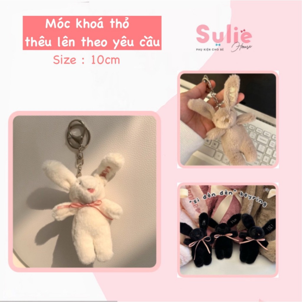 [Thêu tên - Có sẵn] Móc khóa thỏ thêu tên tặng kèm nơ size 10cm ...