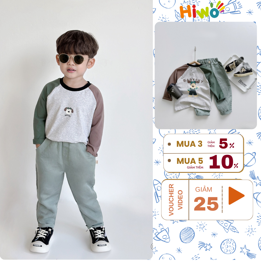 Bộ Quần Áo Thun Dài Tay Trẻ Em Hiwo, Quần Áo Bé Trai BabySky Cá Tính ...