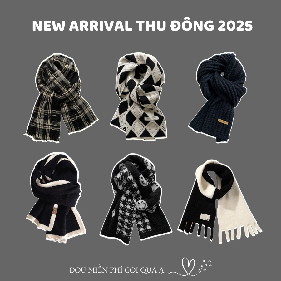 Khăn cashmere quàng cổ unisex nam nữ dày ấm, Khăn len dệt kim tone đen ...