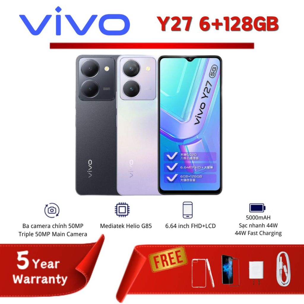 Điện thoại thông minh VIVO Y27 | RAM 6GB ROM 128GB | Sạc nhanh 44w | Pin 5000mAh | Shopee Việt Nam