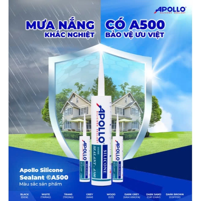 Keo APOLLO Silicone A500 - Chống thấm,dán tôn,kính,bể cá,nhựa,dán xốp ...