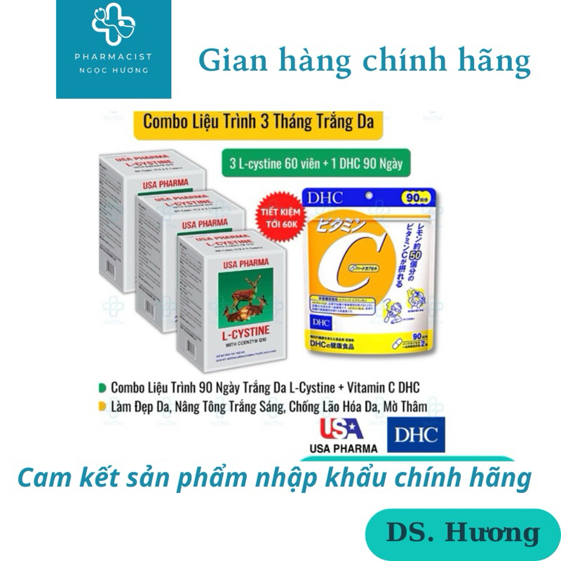 Combo trắng da (Liệu trình 3 tháng) Lcystine 60 viên 3 Hộp và Vitamin C DHC 180 viên giảm thâm ...
