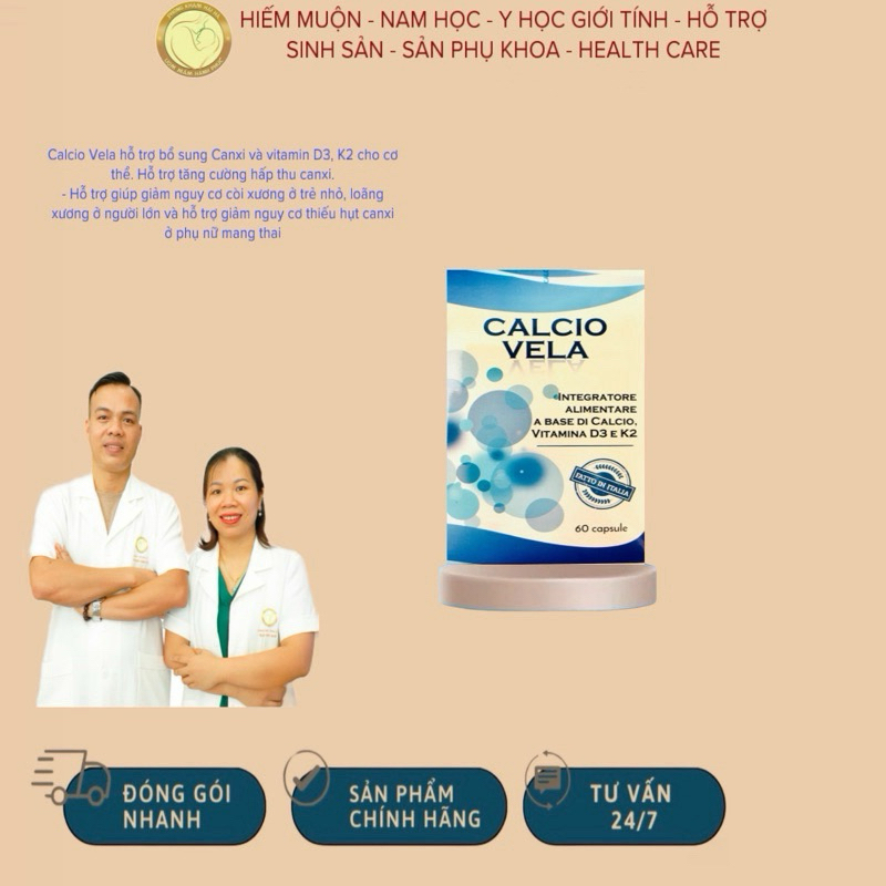 Calcio Vela Hỗ trợ bổ sung Canxi và vitamin D3, K2 cho cơ thể. Hỗ trợ tăng cường hấp thu canxi ...