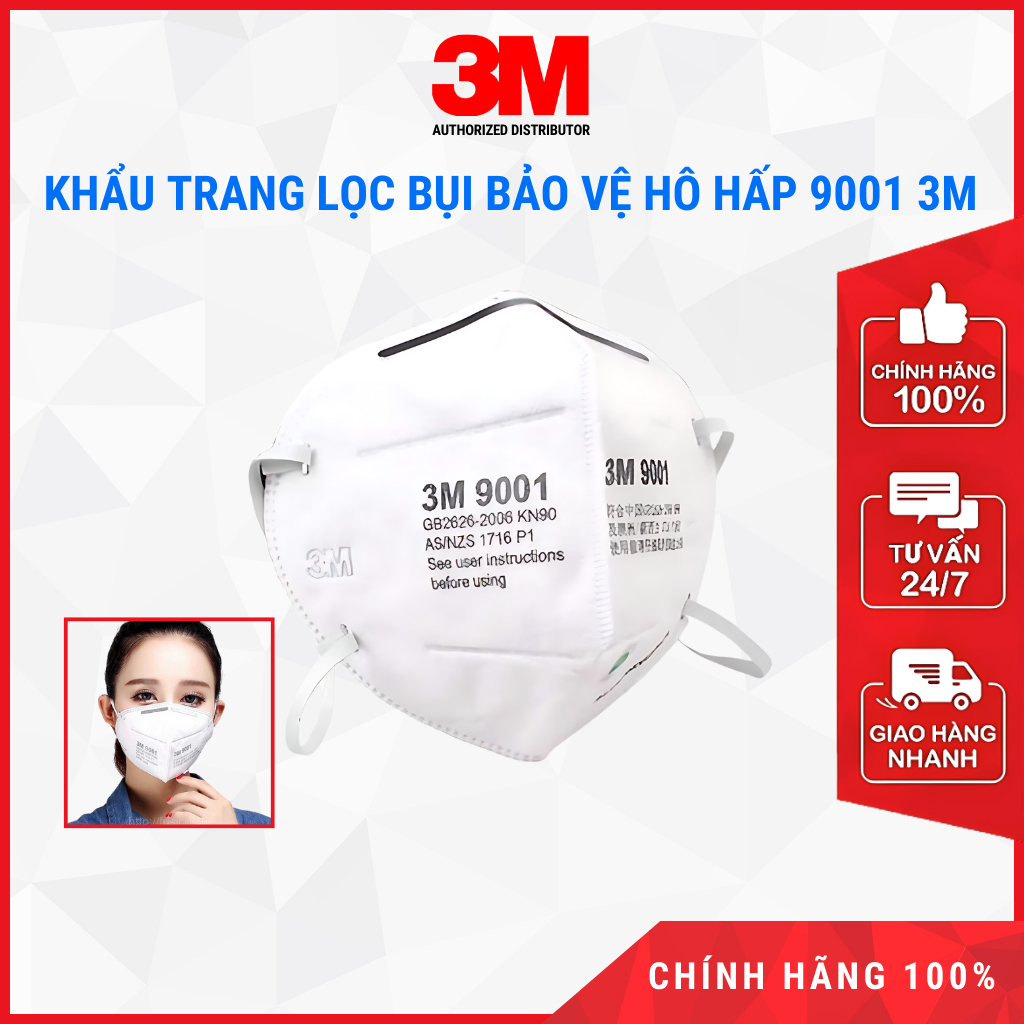 Khẩu Trang 3M 9001 Lọc 90% Bụi Mịn PM2.5 & Khí Thải Chuẩn N90 | Shopee ...