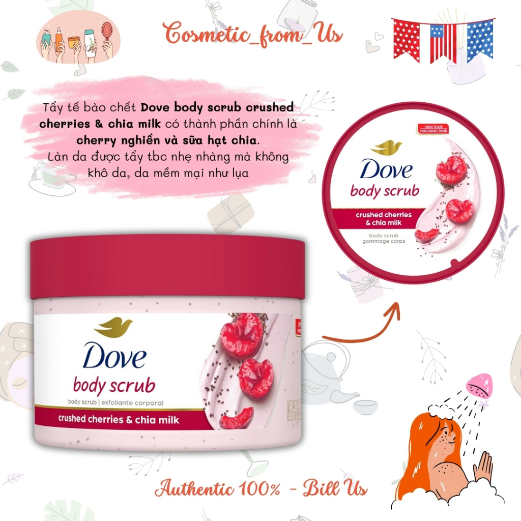 [Mẫu mới-Bill US] Tẩy tế bào chết Dove Body Scrub Crushed Cherries ...
