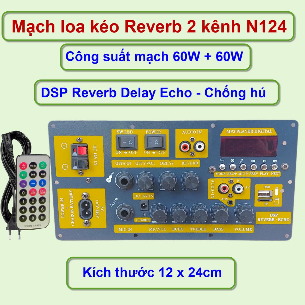 Mạch loa kéo Reverb N124 P155 Livestream 2 kênh riêng biệt 2 IC HY8110B ...