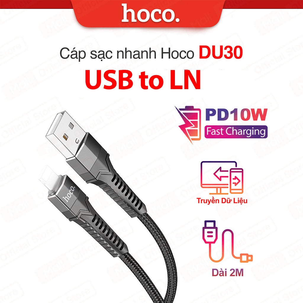 Dây sạc nhanh PD10W USB to LN Hoco DU30 hỗ trợ truyền dữ liệu dùng cho ...