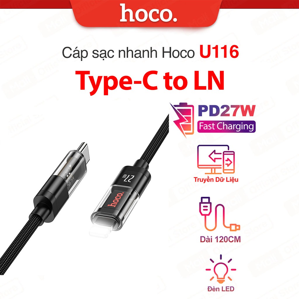 Cáp sạc nhanh PD27W Type-C to LN Hoco U116 dùng cho ip11/12/13/14 có ...