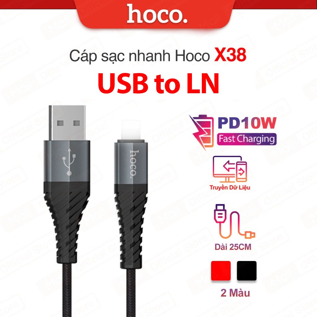 Cáp sạc nhanh PD10W USB to LN Hoco X38 hỗ trợ truyền dữ liệu dùng cho 6/7/8/X dài 25CM | Shopee ...