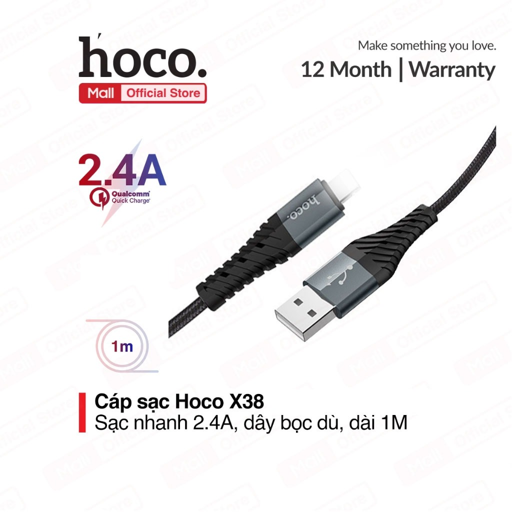 Cáp sạc nhanh và truyền dữ liệu tốc độ cao USB to IP Hoco X38 dùng cho ip6/7/8/X dài 1m (MÀU ĐEN ...