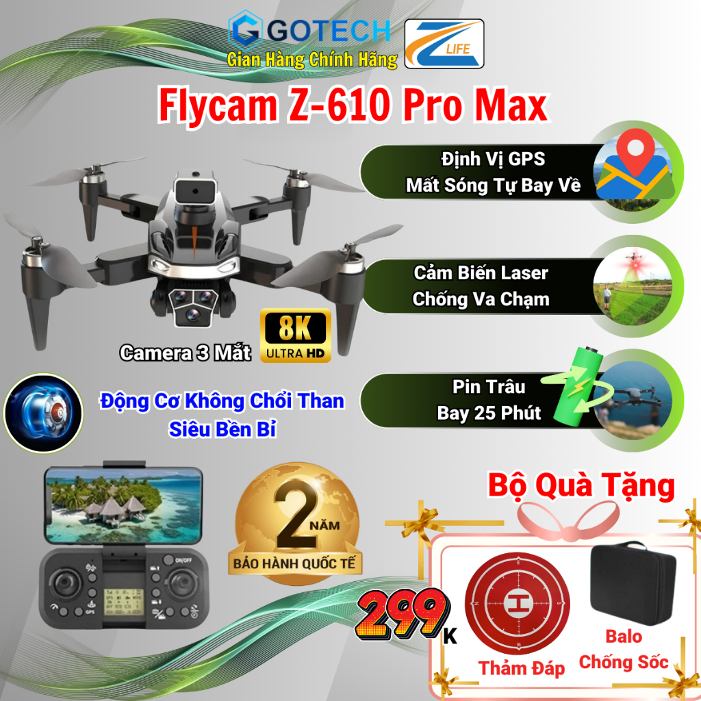 Máy Bay Drone Mini Z610 GPS Bay Về Khi Mất Sóng, Flycam Mini Pin Trâu ...