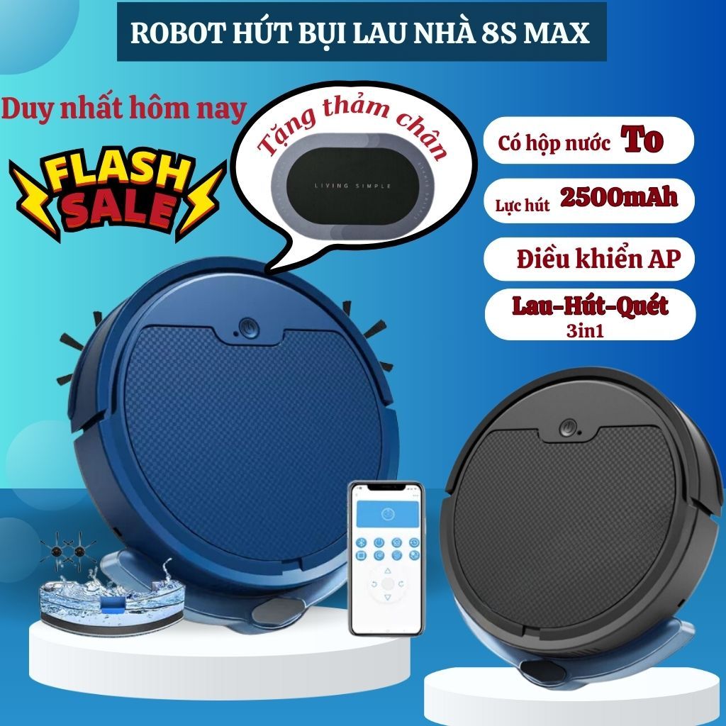 Robot Hút Bụi Lau Nhà Thông Minh 8S MAX, Điều Khiển Áp, Công Nghệ AI ...