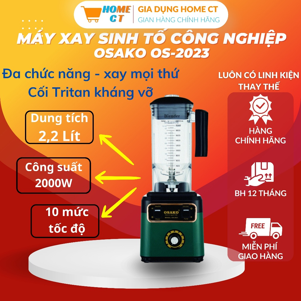 Máy xay sinh tố công nghiệp 2000W Osako OS-2023 cối 2.2L, máy xay công ...