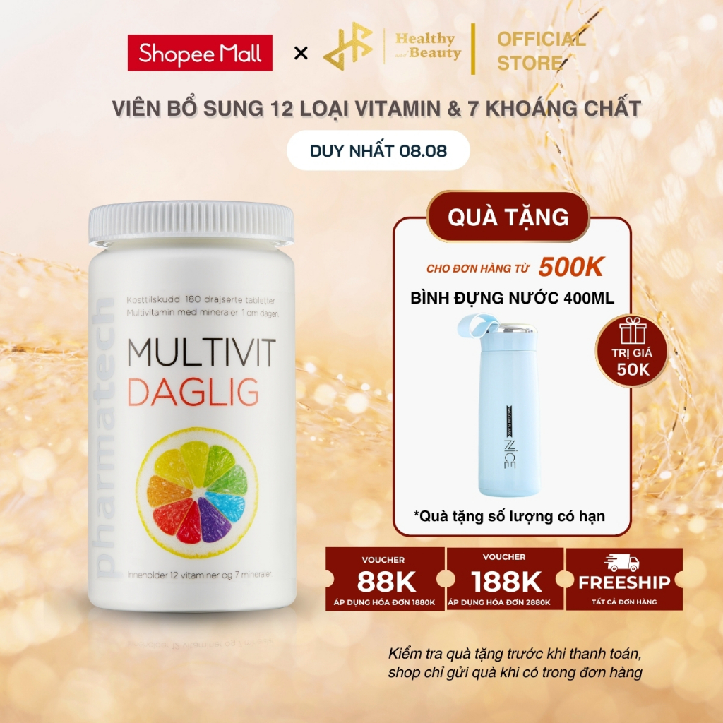 Viên uống vitamin Multivit Daglig bổ sung 12 loại vitamin tổng hợp và 7 ...