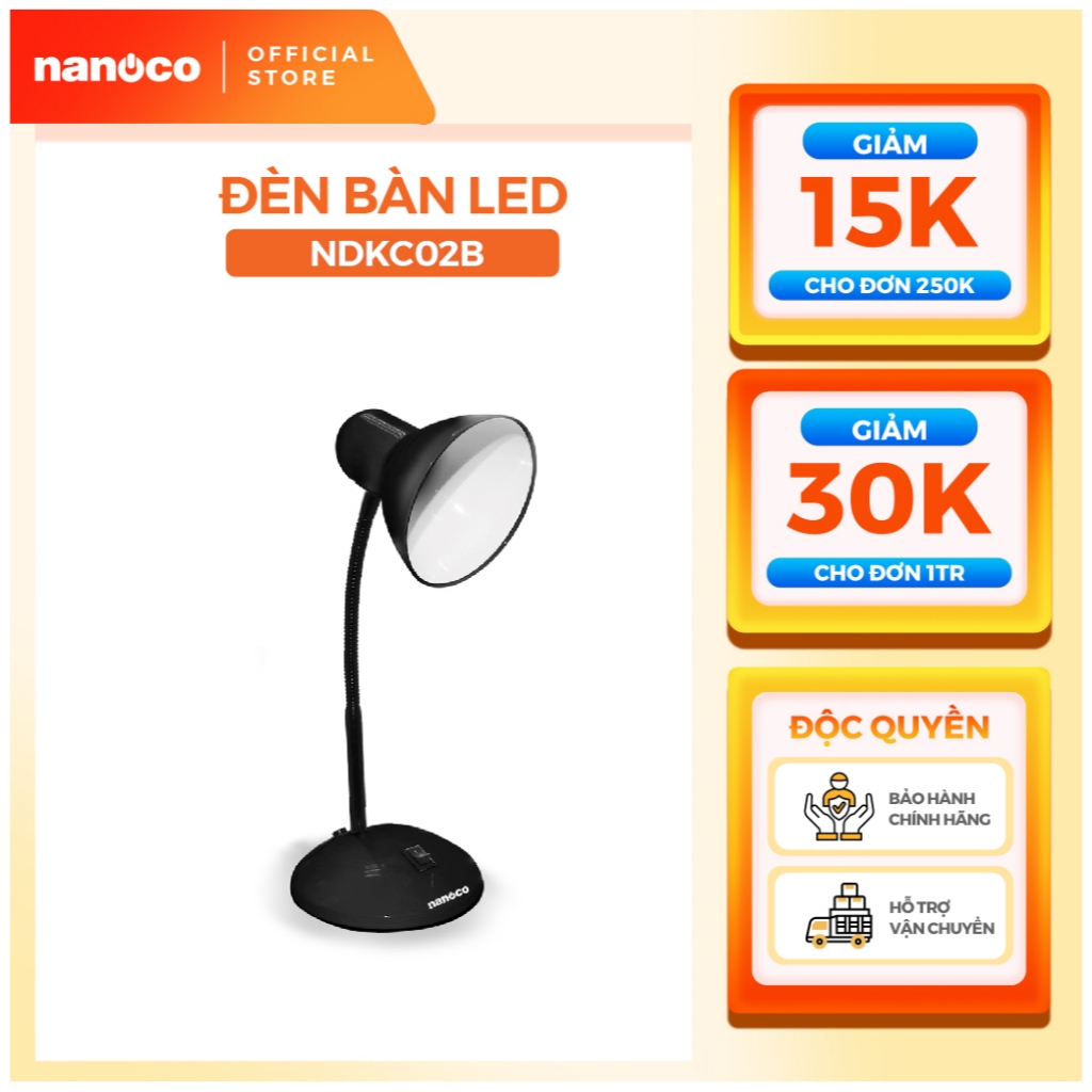 Đèn bàn E27 Nanoco model NDKC02 (không bóng) + tặng kèm 1 bóng Led bulb ...
