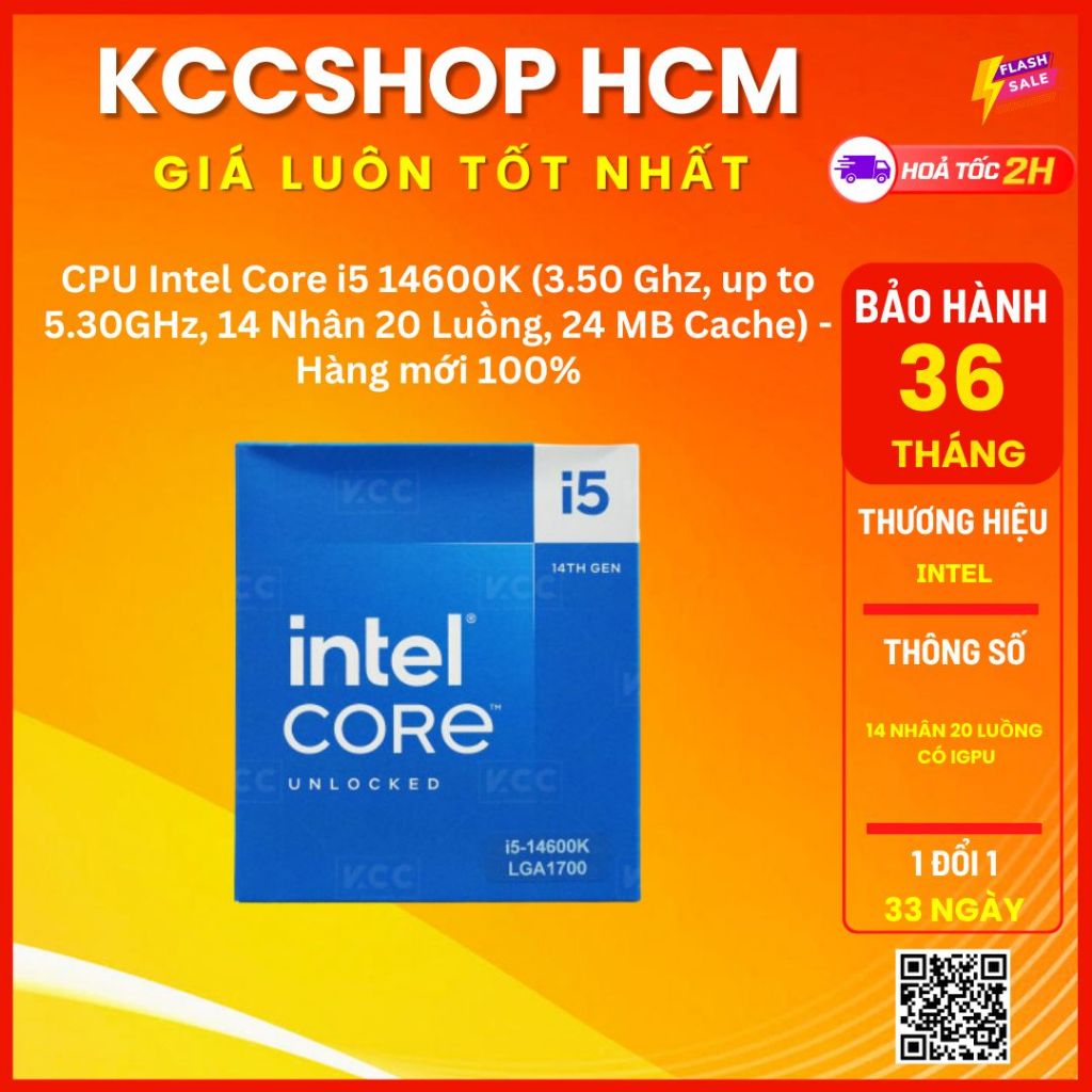 CPU Intel Core i5 14600K (3.50 Ghz, up to 5.30GHz, 14 Nhân 20 Luồng, 24 MB Cache) - Hàng mới Bảo ...