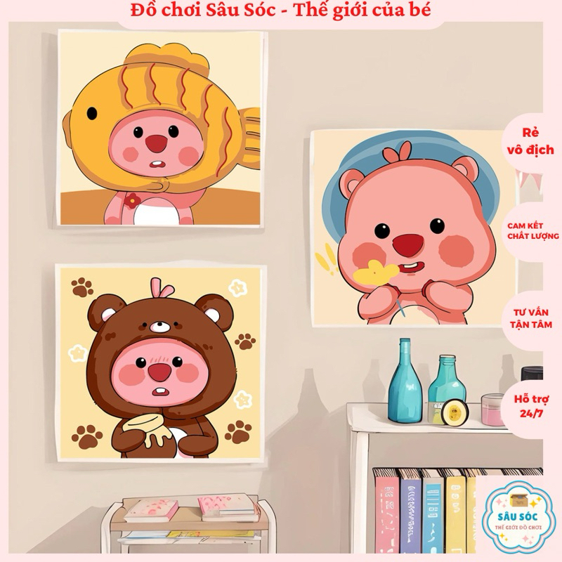 Tranh Số Hoá LOOPY, Capybara siêu xinh, kích thước 20x20cm đầy đủ cọ tô ...