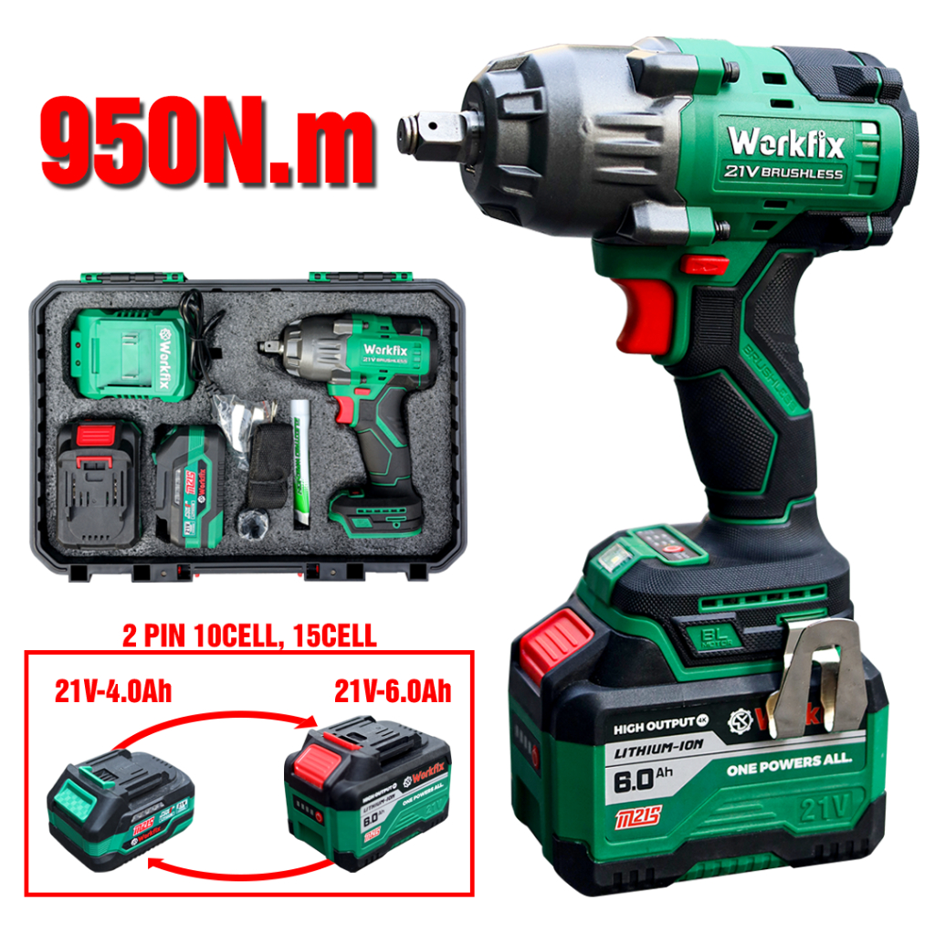 [KÈM PHỤ KIỆN] Máy Siết Bulong WORKFIX 950N - KHÔNG CHỔI THAN - Chuyên ...