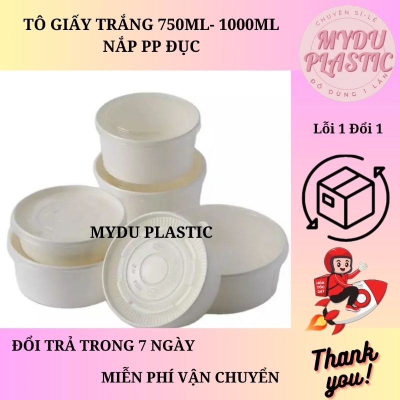 50, 100 Tô Giấy Trắng 750ml, 1000ml +Nắp PP Chịu Nhiệt Phù Hợp Cho Món ...