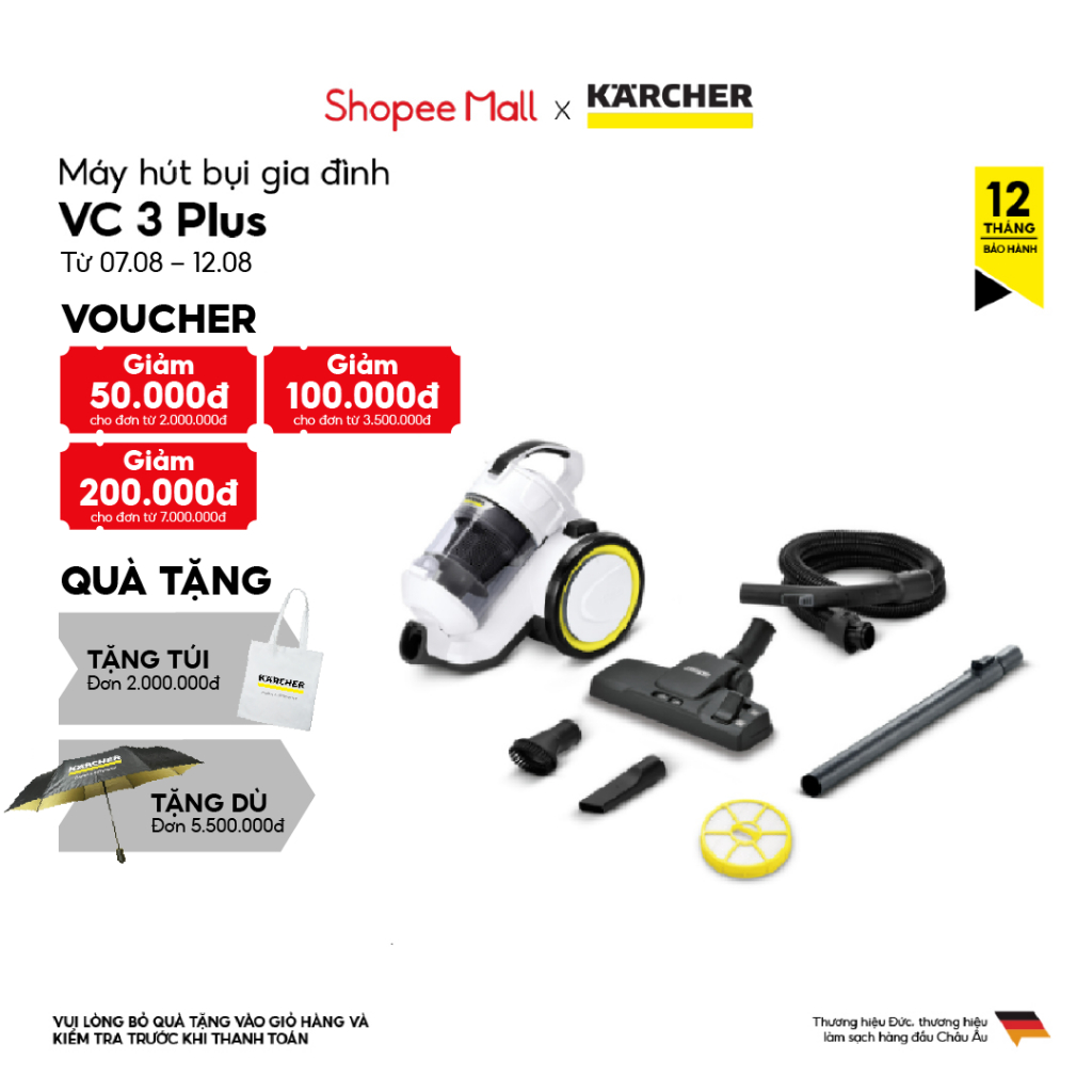 Máy hút bụi khô không dùng túi lọc bụi Karcher VC 3 Plus công suất 1100w màu trắng - bảo hành 18 ...