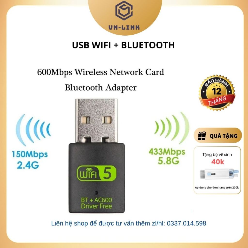 Bộ Thu Sóng Wifi 5G và Bluetooth 5.0, USB Wifi USB Bluetooth cho Máy ...
