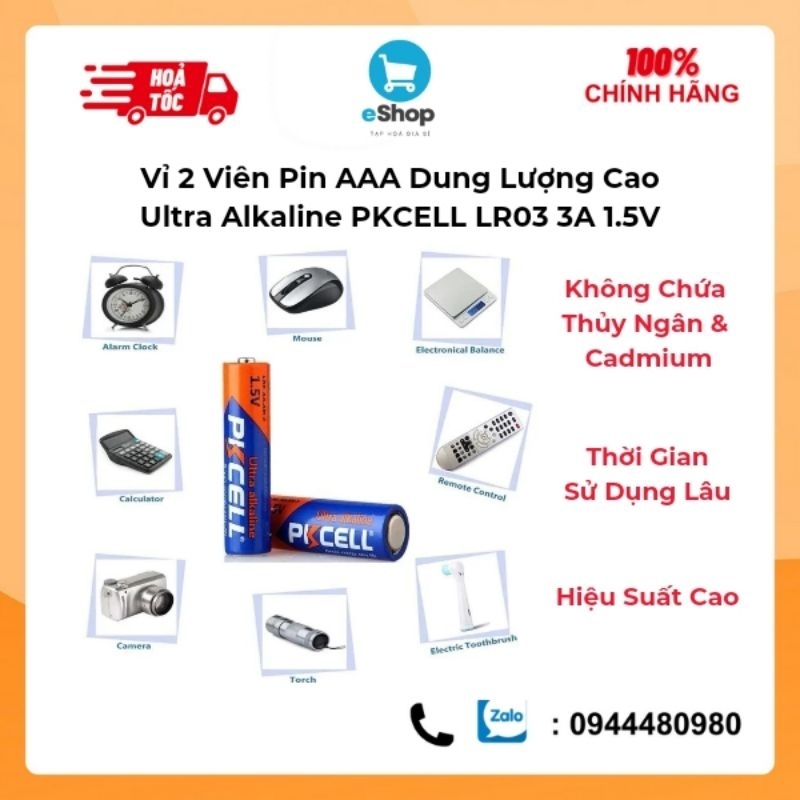 [Vỉ 2 Viên] Pin AAA - Pin Đũa Dung Lượng Cao Ultra Alkaline PKCELL LR03 ...