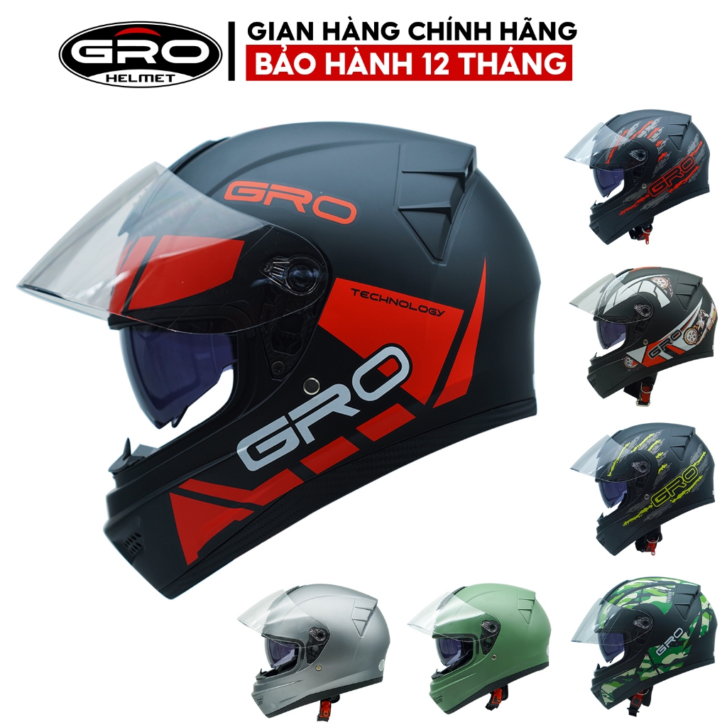 Mũ Bảo Hiểm Fullface GRO Helmet có kính chính hãng, thiết kế 2 kính ...
