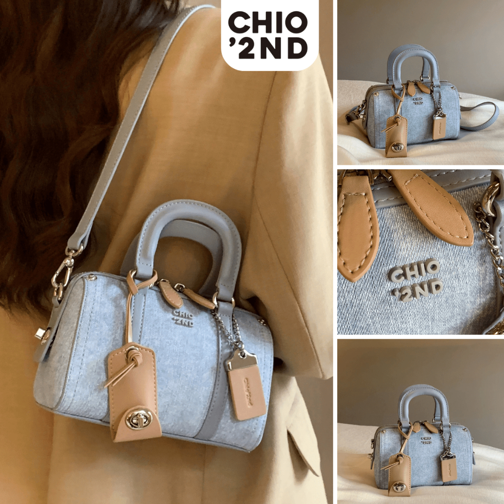 Túi Xách Cầm Tay CHIO'2ND Túi Trống Đeo Chéo Vải Xanh Demin Kèm Charm [AM6544] | Shopee Việt Nam