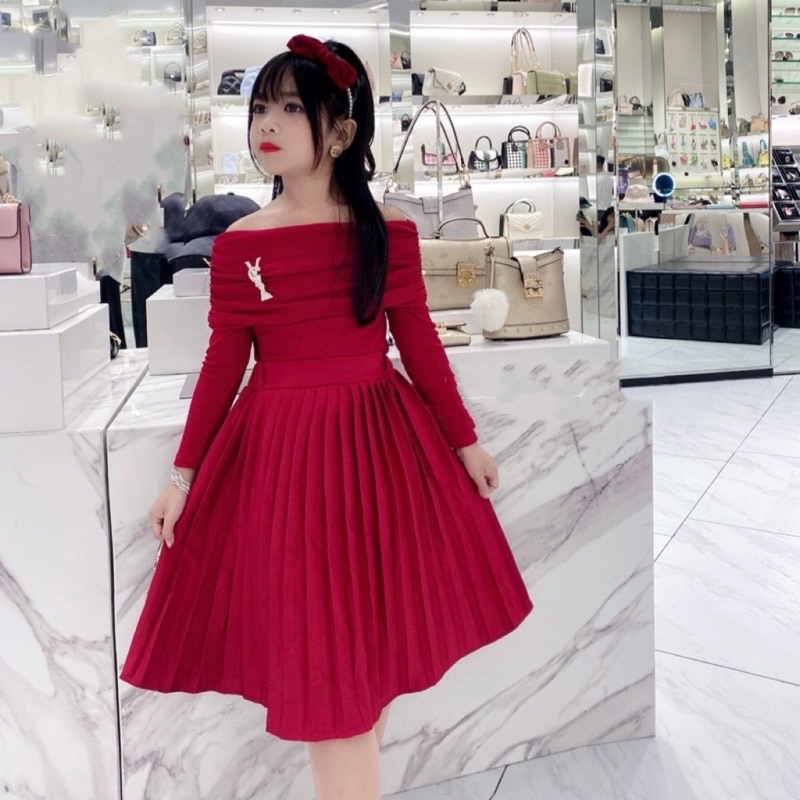 Chân váy xếp ly cho bé gái + áo trễ vai SYL cho bé size 17-42kg | Shopee Việt Nam