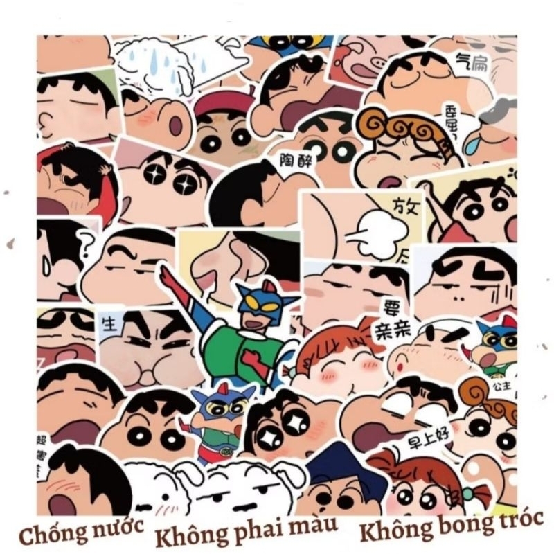 Set combo 50 miếng dán sticker hài hước Shin cậu bé bút chì dán nón mũ ...