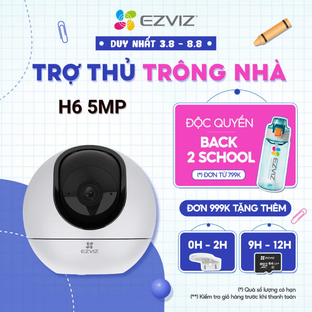 [Nhập ELEZ15 giảm 10%] Camera WI-FI EZVIZ H6 5MP (3K)/C6 4MP (2K ...